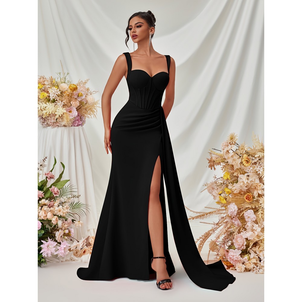 Elegant Spaghetti Strap Backless Gown with Thigh-High Slit - Perfect ...