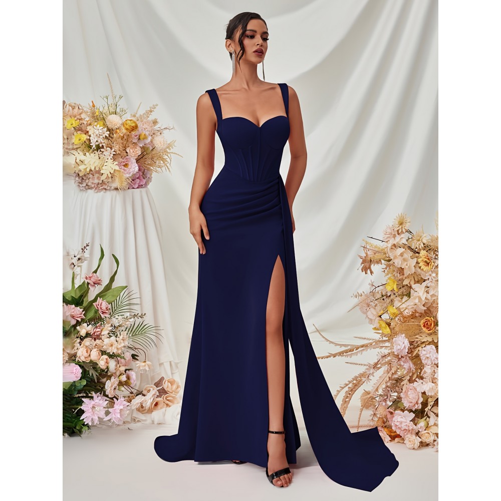 Elegant Spaghetti Strap Backless Gown with Thigh-High Slit - Perfect ...