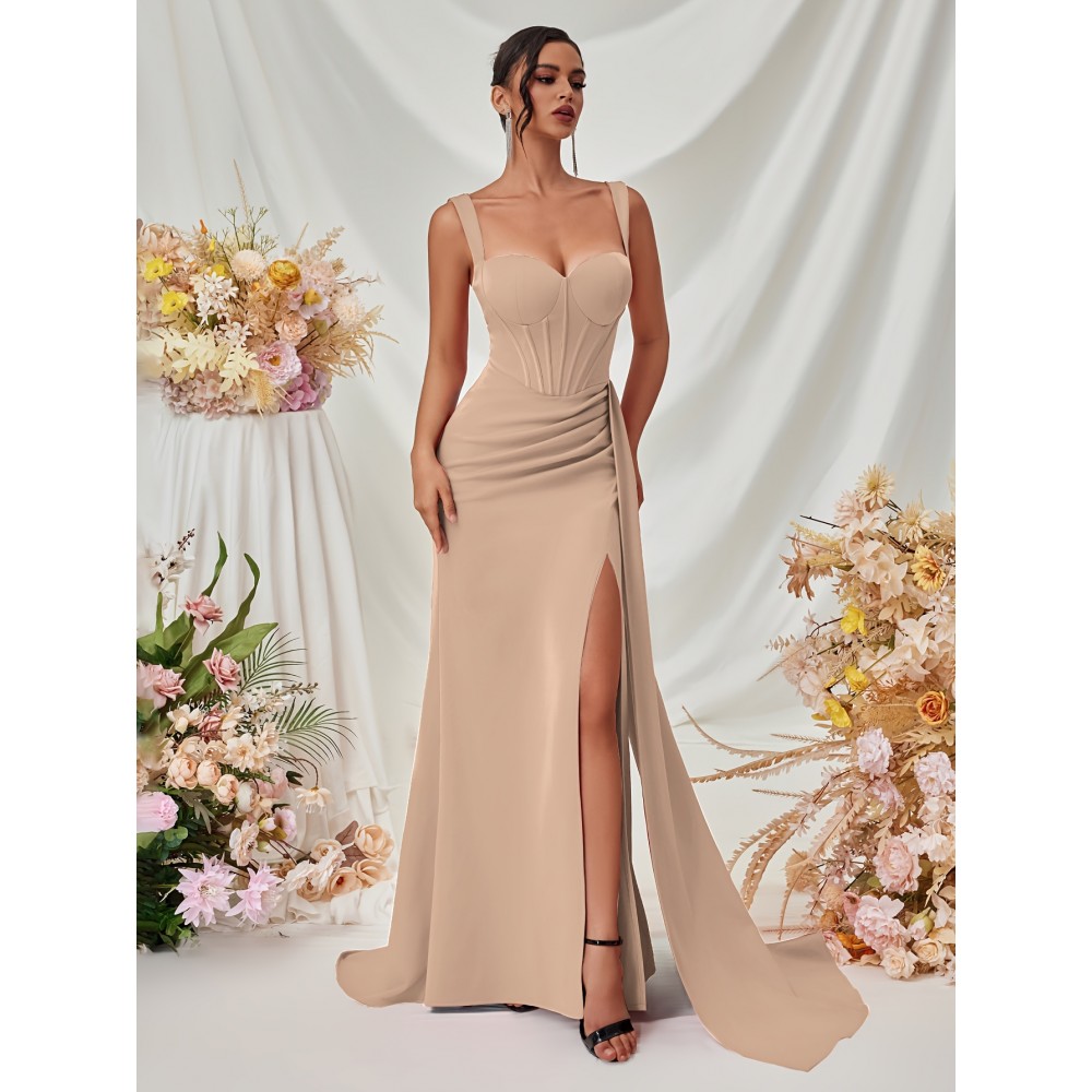 Elegant Spaghetti Strap Backless Gown with Thigh-High Slit - Perfect ...
