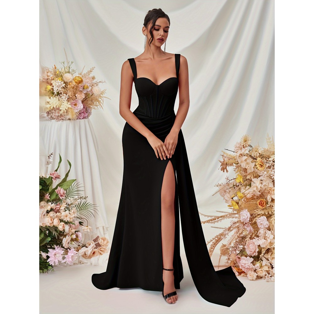 Elegant Spaghetti Strap Backless Gown with Thigh-High Slit - Perfect ...